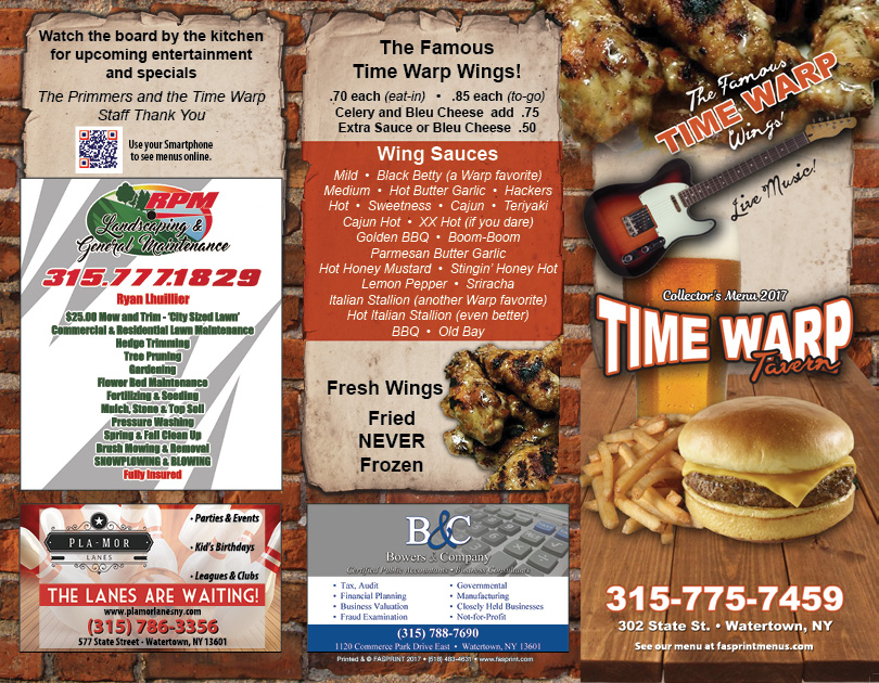 Time Warp Tavern 2017 | Fasprint Menus