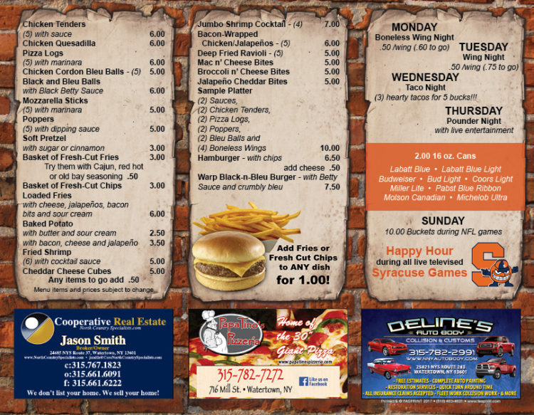 Time Warp Tavern 20172 | Fasprint Menus