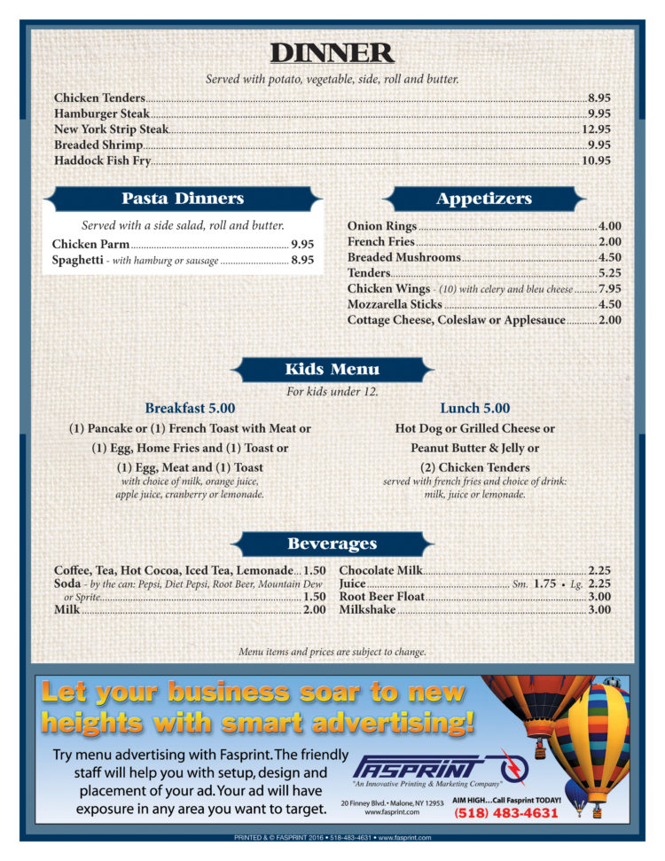 Duck Diner 4 | Fasprint Menus