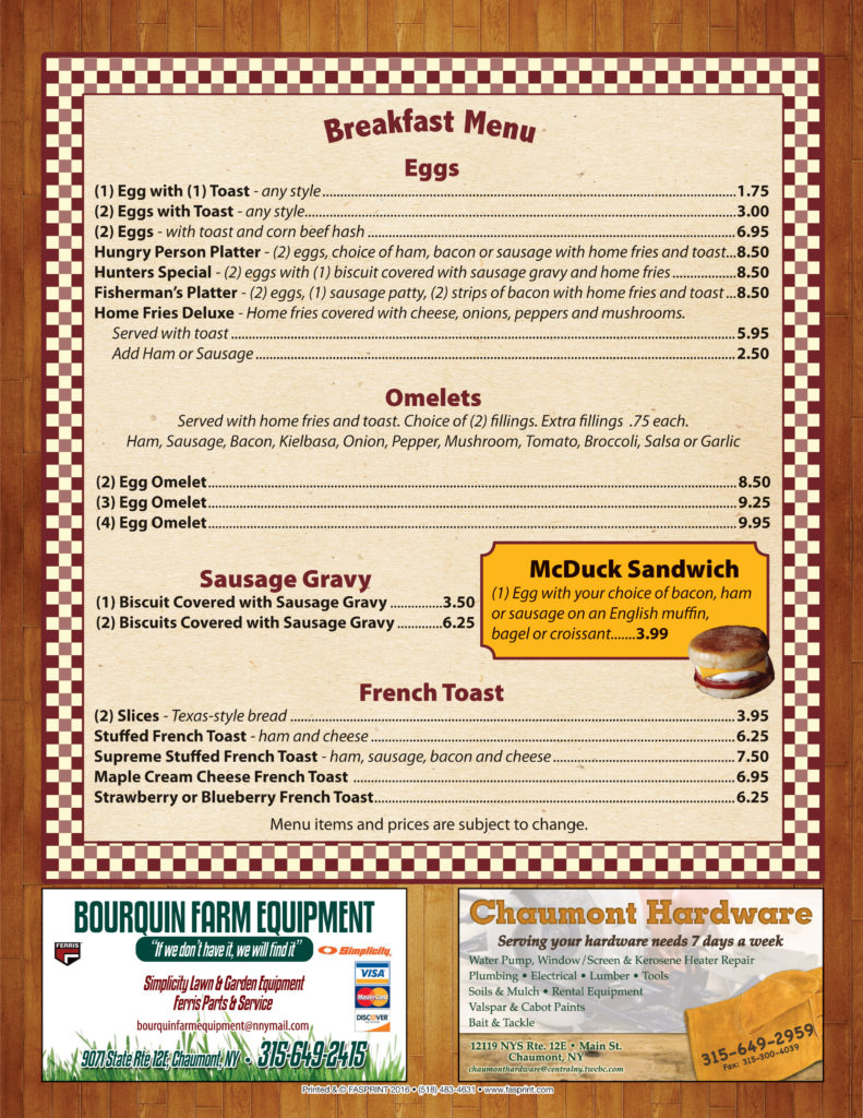 Duck Stop Diner 2016-2 | Fasprint Menus
