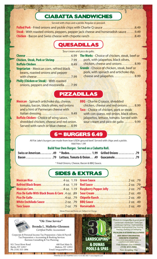 Fat Jakes 3 | Fasprint Menus