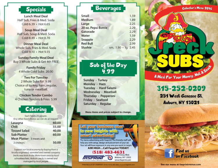 Jreck Subs - Auburn | Fasprint Menus