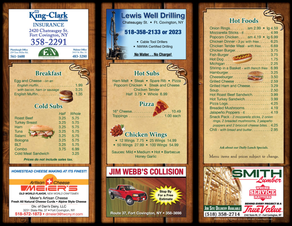 Lerouxs Quick Stop 16-2 | Fasprint Menus