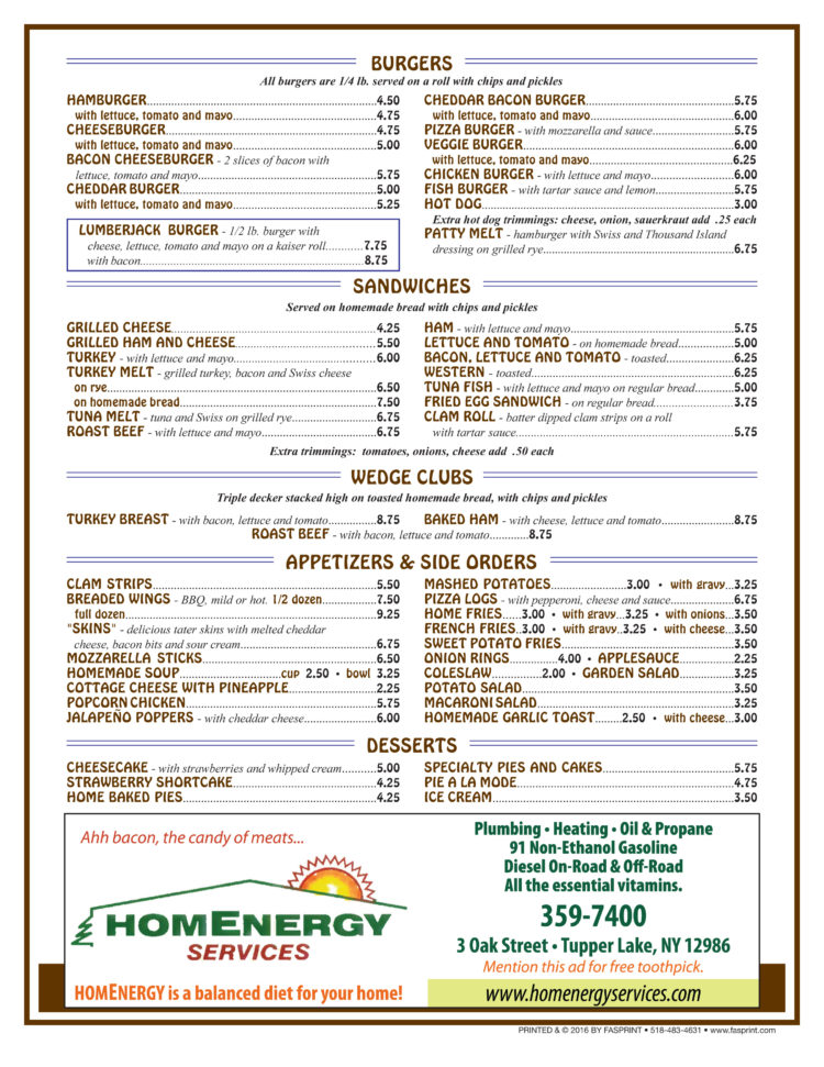 Lumberjack Inn 3 | Fasprint Menus