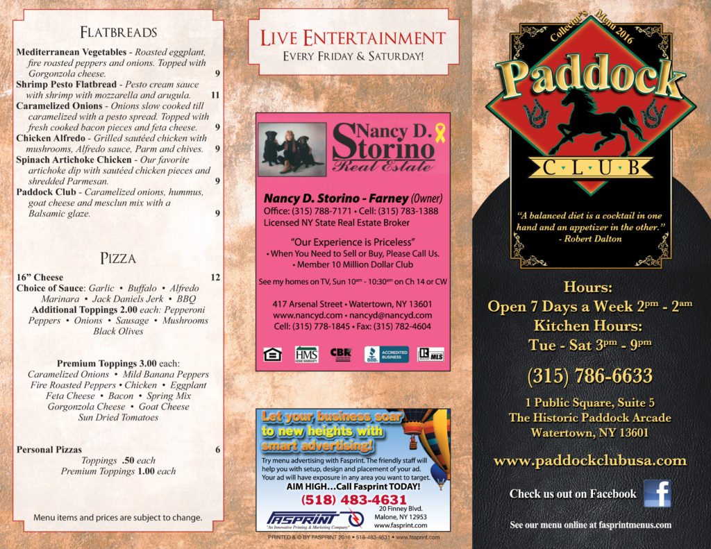 The Paddock Club 2016-1 | Fasprint Menus