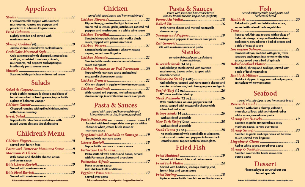 Riverside Steak and Seafood2 | Fasprint Menus