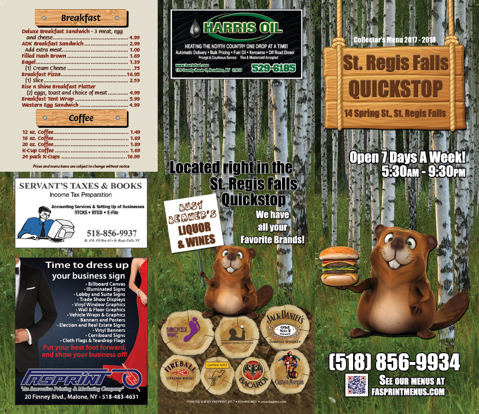 SRF Quickstop 2017 | Fasprint Menus