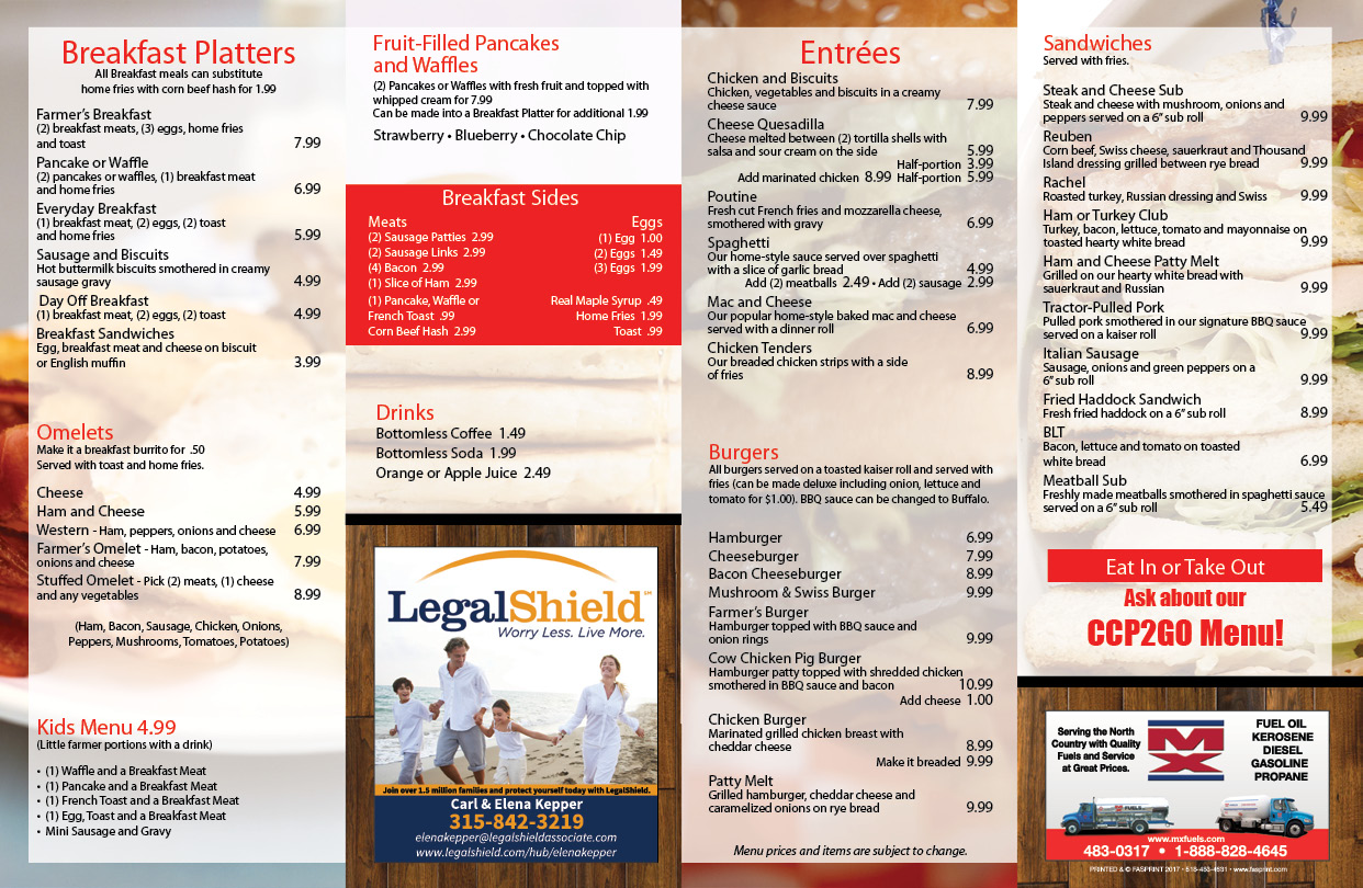 Cow Chicken Pig 20172 | Fasprint Menus