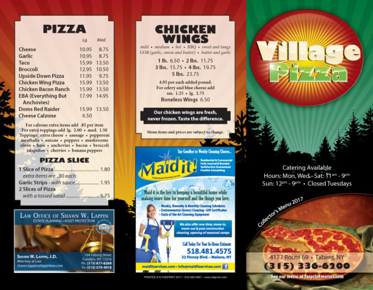 Village Pizza 2017-1 | Fasprint Menus