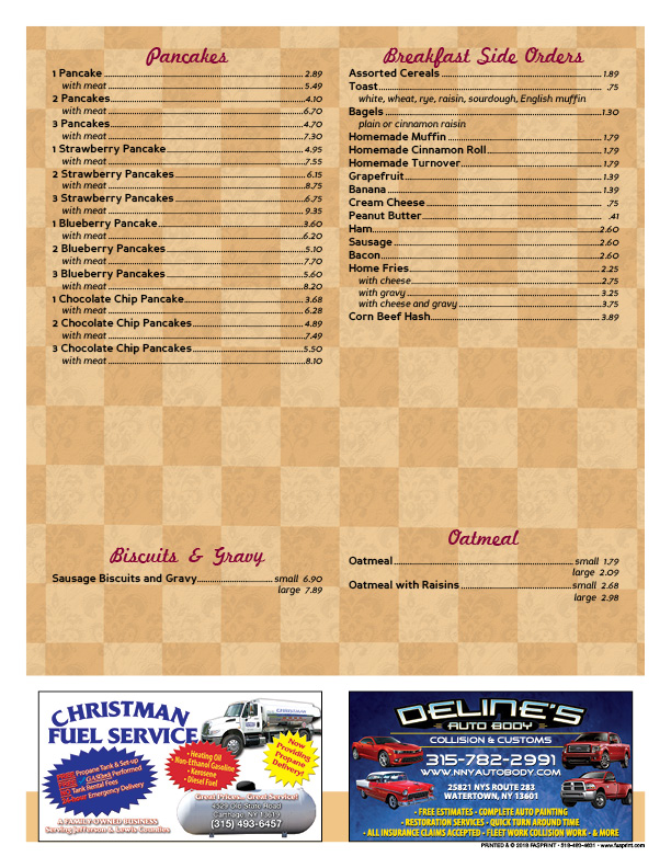 Longways Diner 20183 | Fasprint Menus