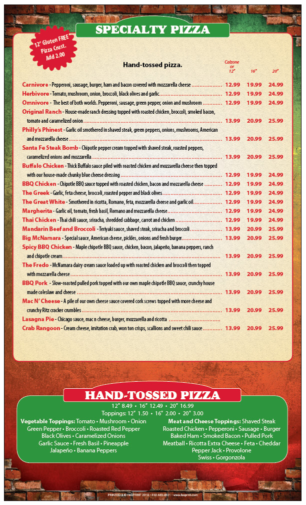 Ziggy’s Pizza 20185 | Fasprint Menus