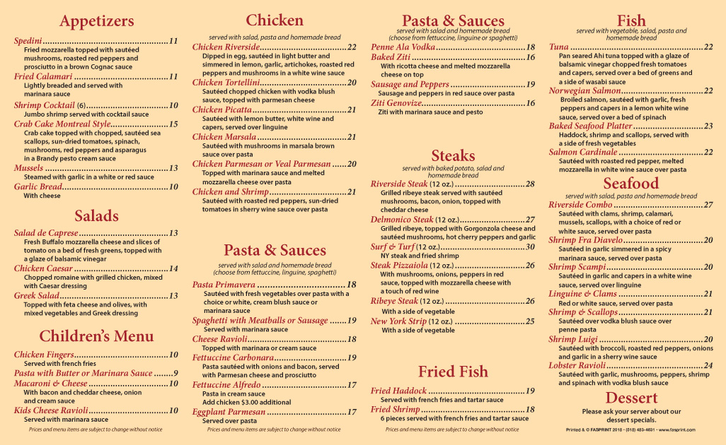 Riverside TO 2 | Fasprint Menus