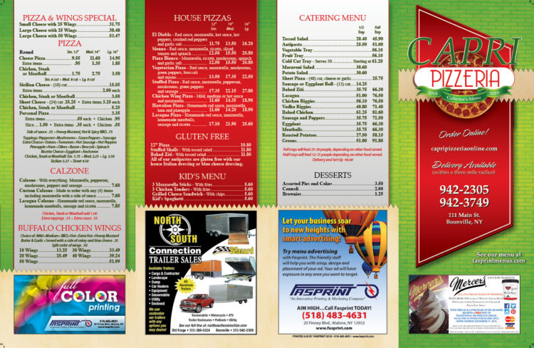 Capri Pizzeria 2019 | Fasprint Menus