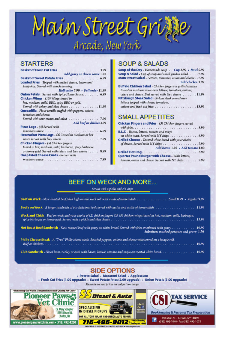 Main Street Grille 2019 | Fasprint Menus