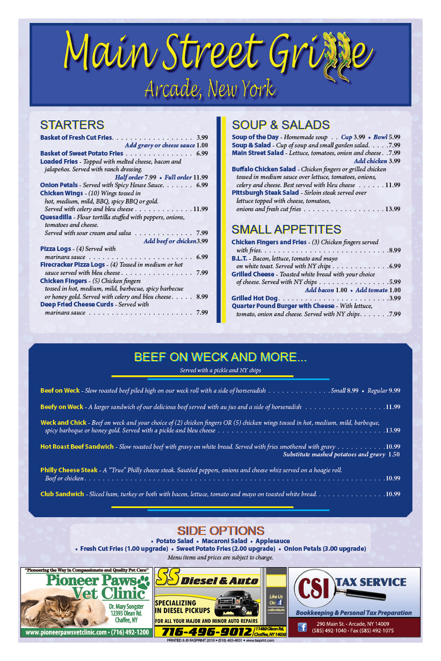 Main Street Grille 2019 | Fasprint Menus