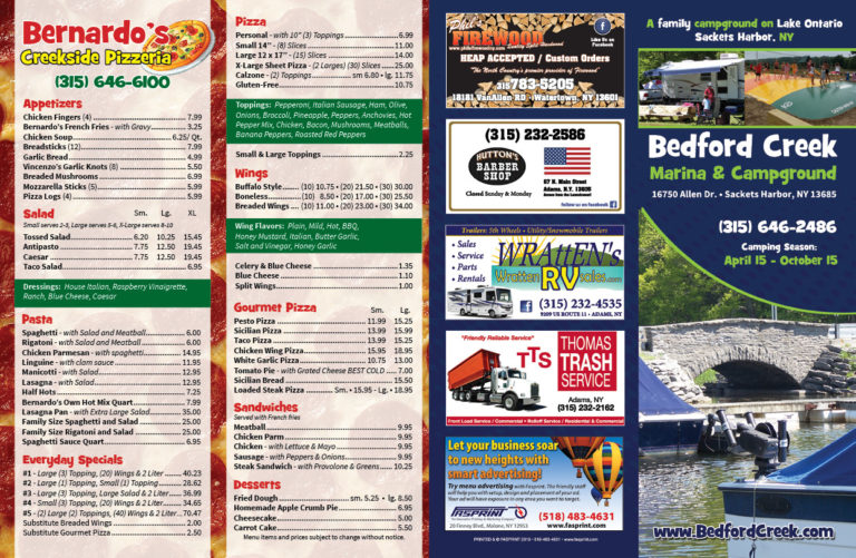 Bernardo's Creekside Pizzeria - Bedford Creek Marina & Campground ...