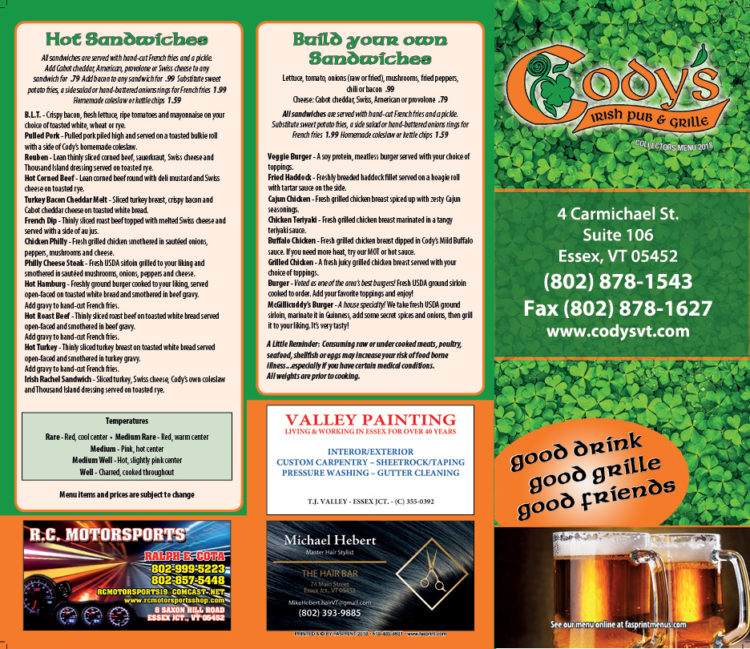Cody's Irish Pub & Grille | Fasprint Menus