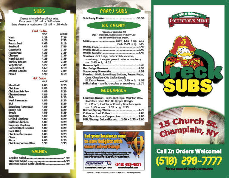 Jreck Subs - Champlain | Fasprint Menus