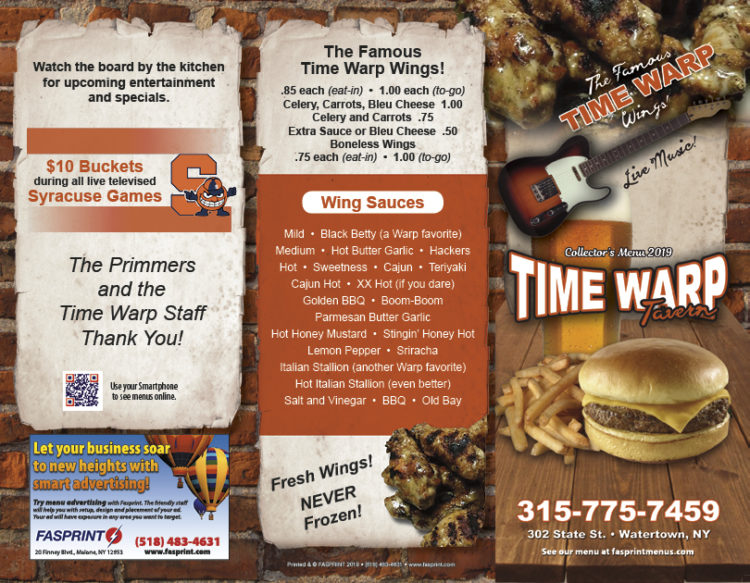 Time Warp Tavern 2019 | Fasprint Menus