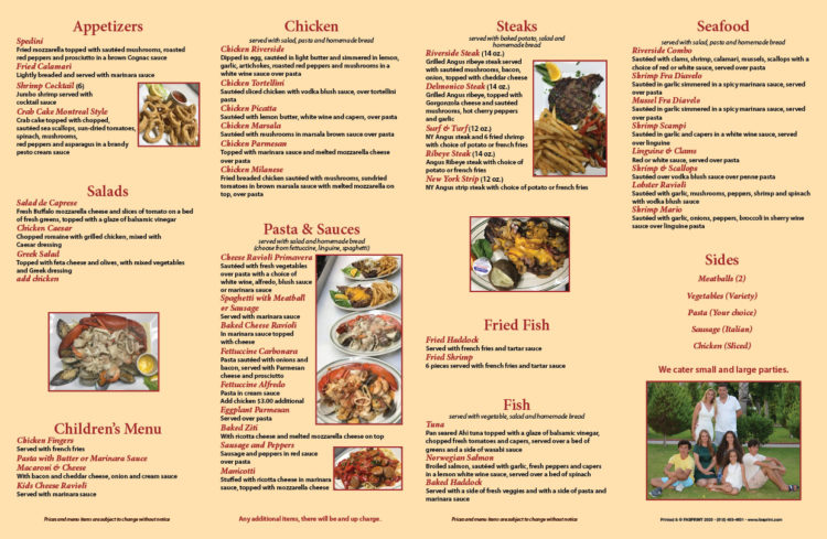 Riverside Restaurant TO2 | Fasprint Menus