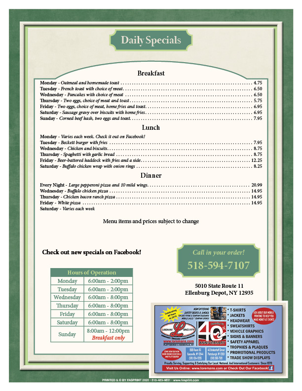 Ellenburgh Inn 20202 | Fasprint Menus