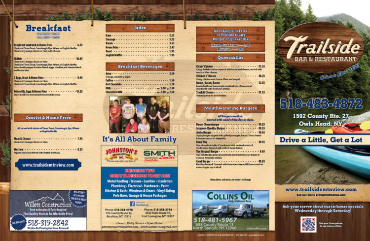 Trailside Bar & Restaurant | Fasprint Menus