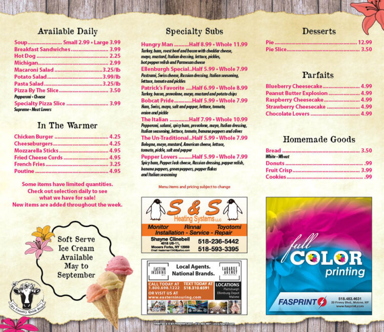 B’s Country Quickstop | Fasprint Menus