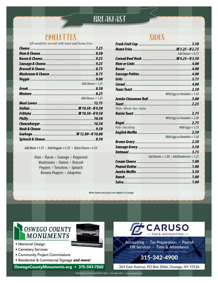 Dahl’s Diner | Fasprint Menus