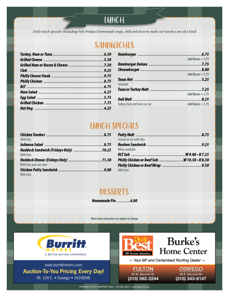 Dahl’s Diner | Fasprint Menus