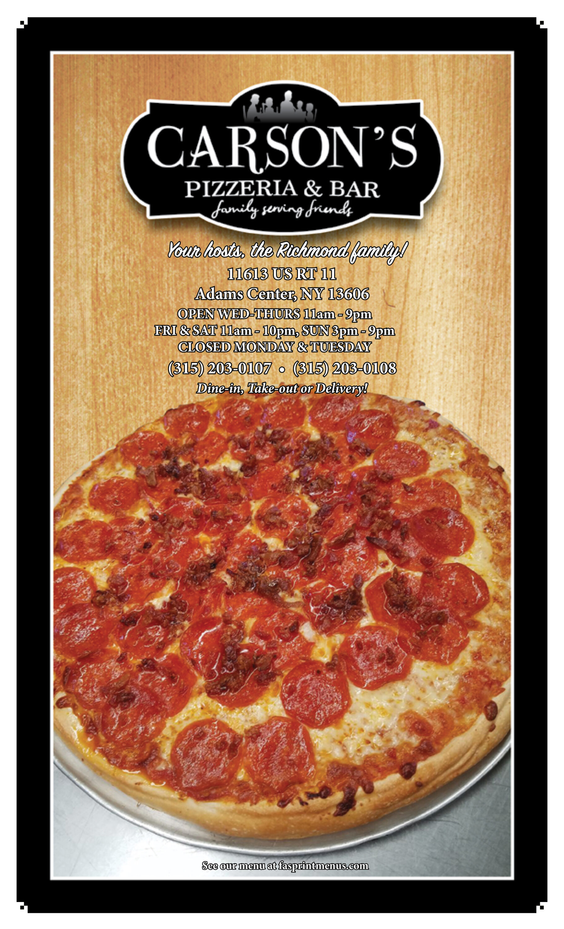 Carson's Pizzeria | Fasprint Menus