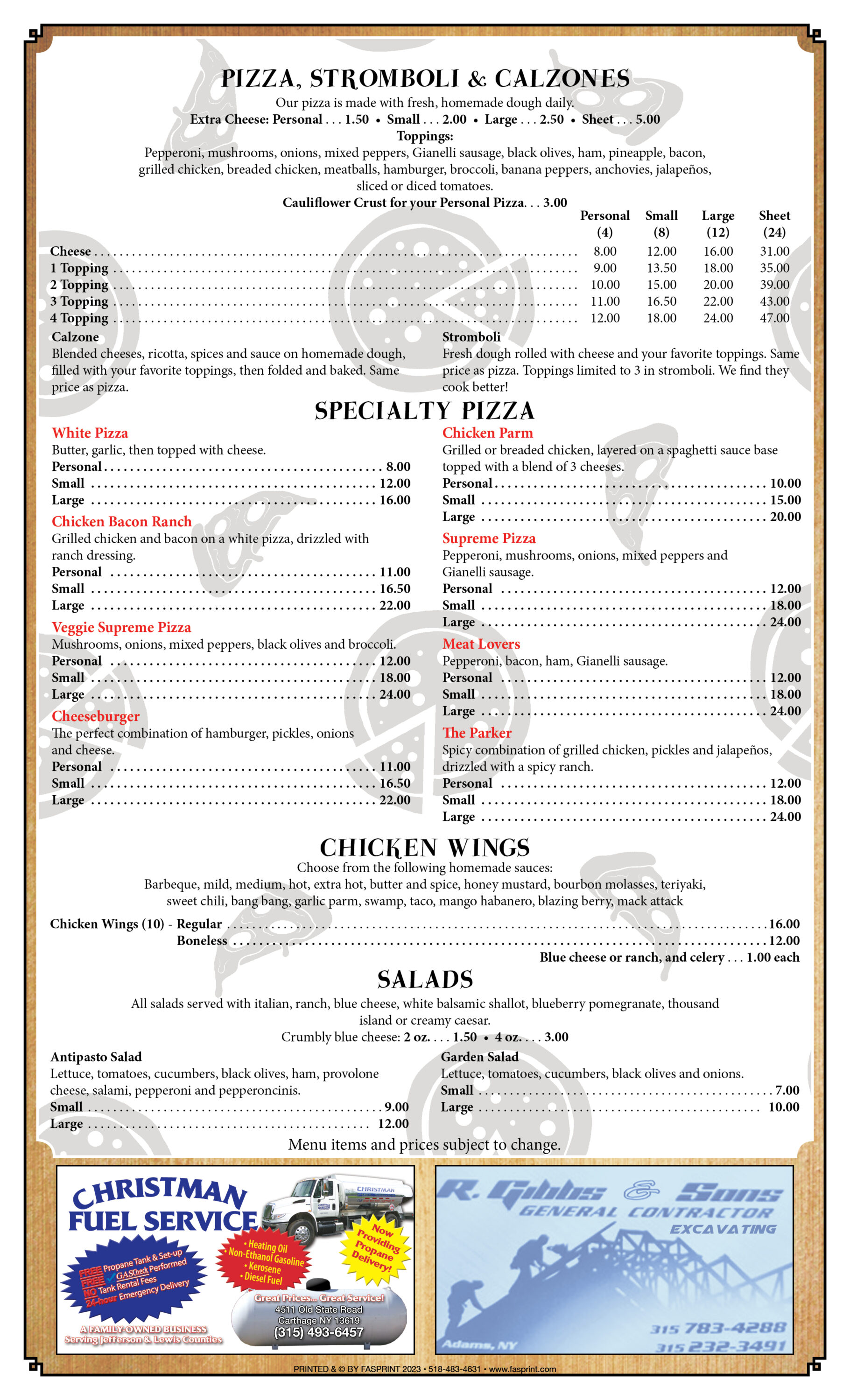 Carson's Pizzeria | Fasprint Menus