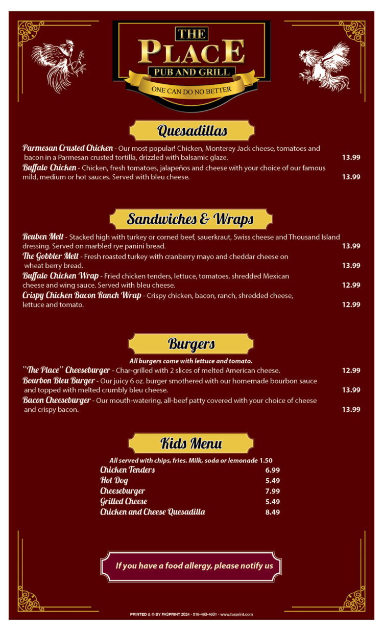 The Place | Fasprint Menus