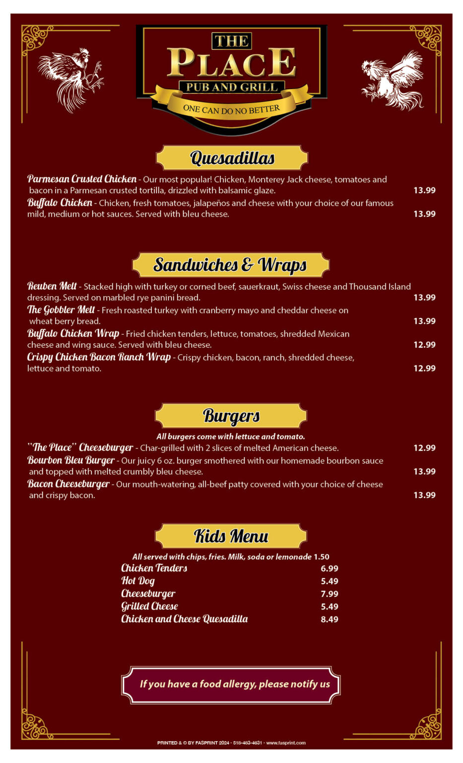 The Place | Fasprint Menus