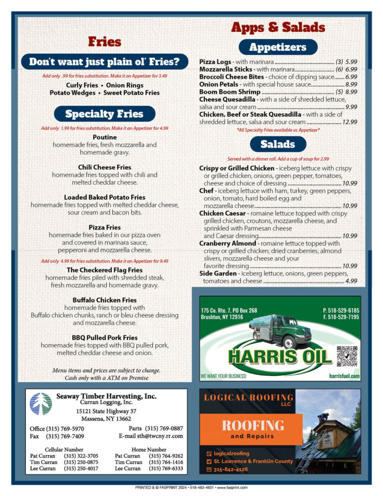 Pit Stop Diner | Fasprint Menus