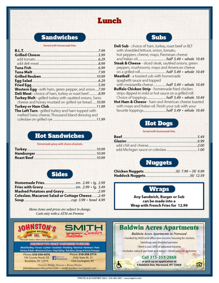 Pit Stop Diner | Fasprint Menus