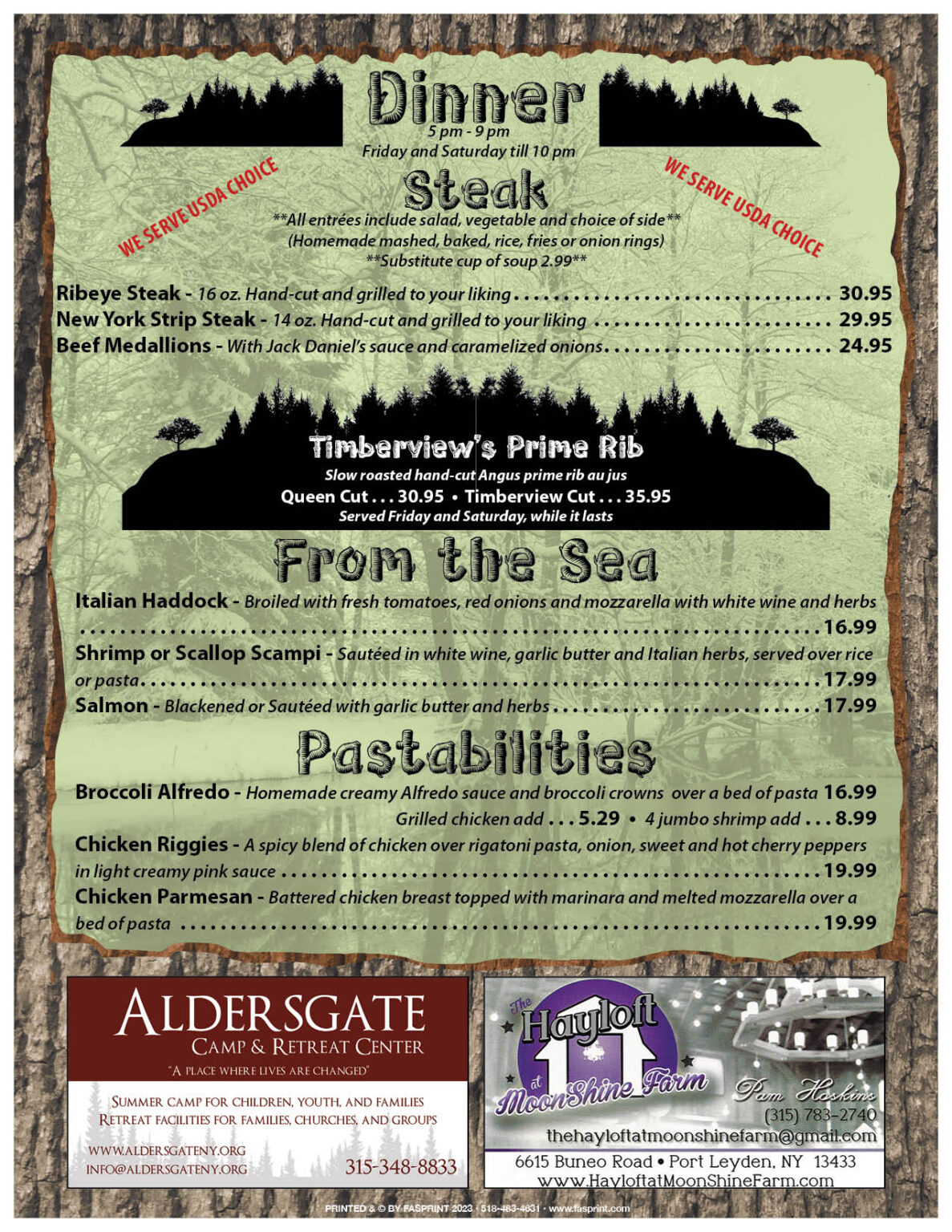 Timberview Restaurant and Bar | Fasprint Menus